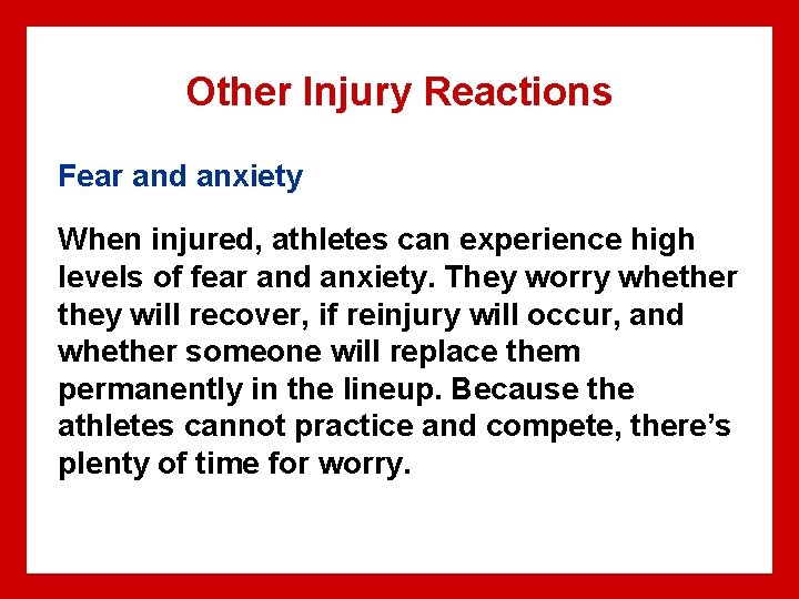 chapter 19 Athletic Injuries and Psychology Session Outline