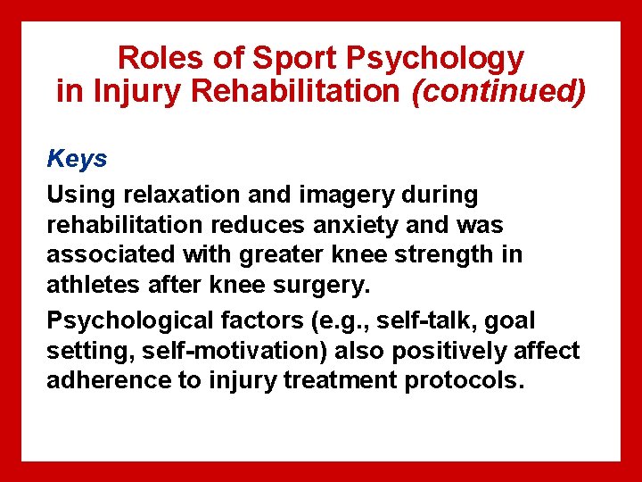 chapter 19 Athletic Injuries and Psychology Session Outline