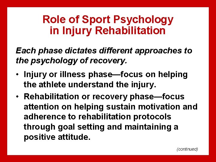 chapter 19 Athletic Injuries and Psychology Session Outline