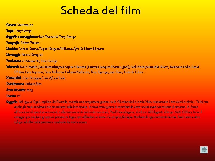 HOTEL RWANDA Scheda del film Breve storia del