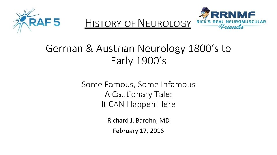 HISTORY OF NEUROLOGY German Austrian Neurology 1800s to