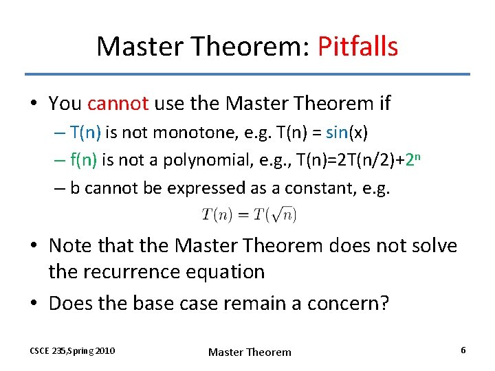 Master Theorem Section 7 3 of Rosen Spring