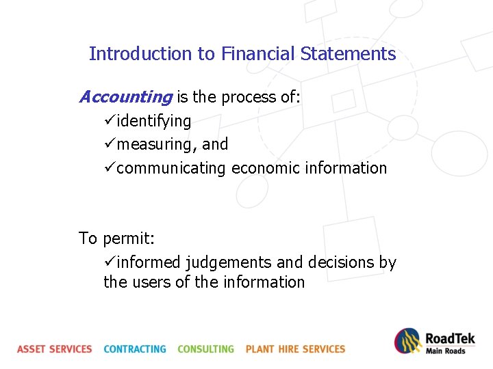 Introduction to Financial Statements Accounting is the process