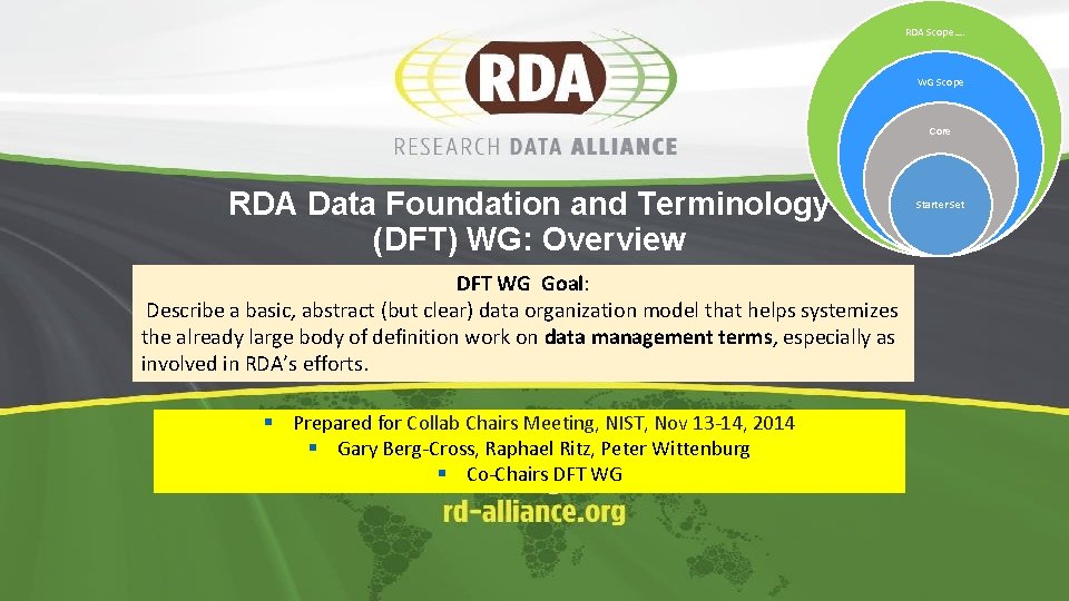 RDA Scope WG Scope Core RDA Data Foundation