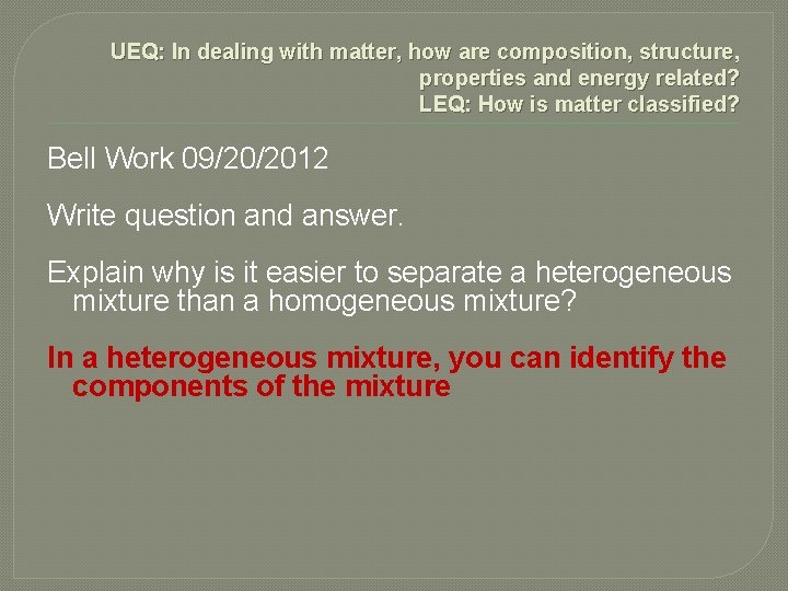 Unit 1 Matter Concept Structure of Matter UEQ