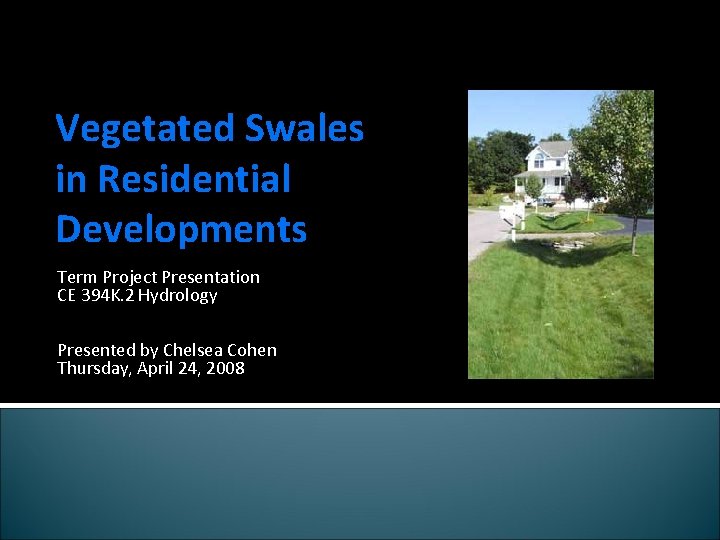 Vegetated Swales in Residential Developments Term Project Presentation