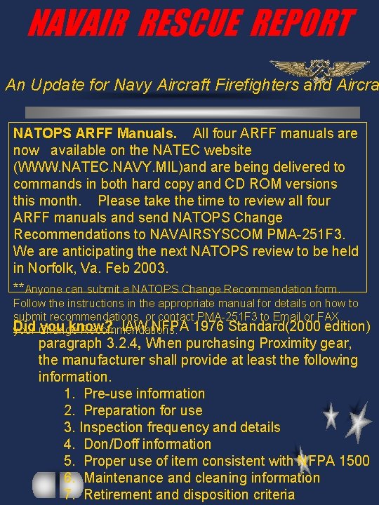 NAVAIR RESCUE REPORT An Update for Navy Aircraft