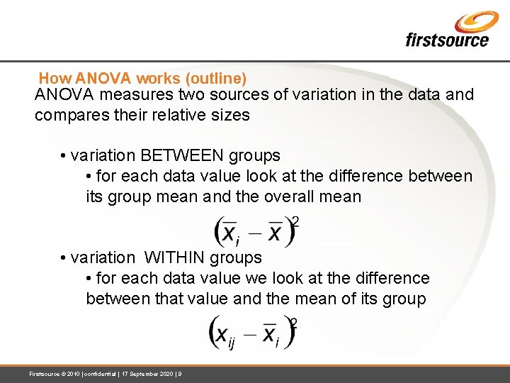 ANOVA Analysis of Variance 17 September 2020 An