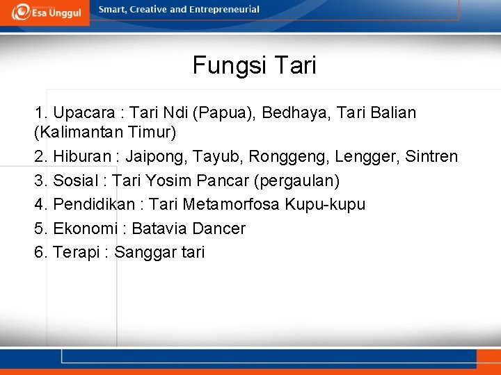 Klasifikasi Jenis Tari dan Unsur Pendukung Tari PERTEMUAN