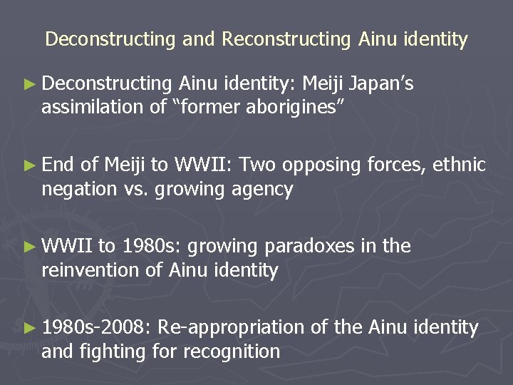 Deconstructing and Reconstructing Ainu identity From assimilation to