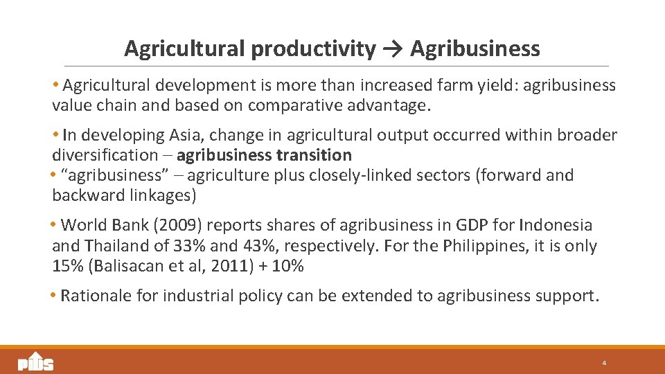 Agribusiness in relation to the six national industry