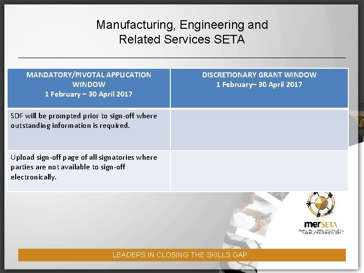 Manufacturing Engineering and Related Services SETA MANDATORY DISCRETIONARY
