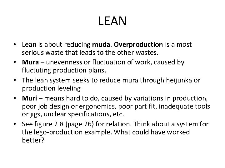 Overview of Lean JMD Notes 2011 are based