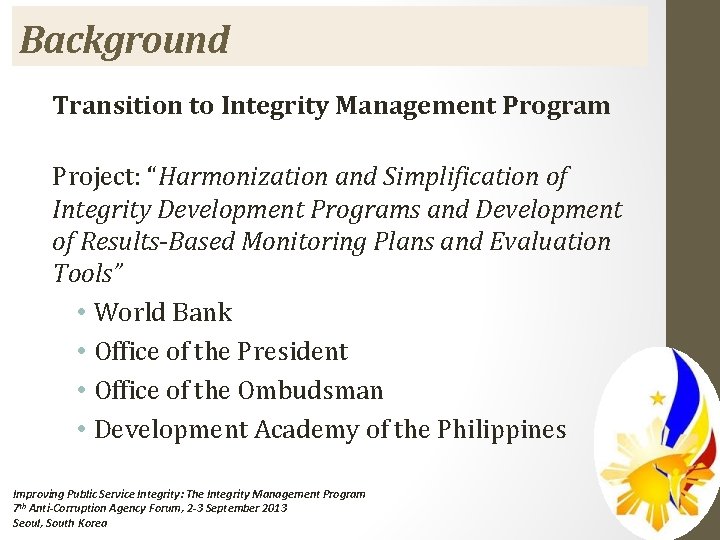 Republic of the Philippines Improving Public Service Integrity