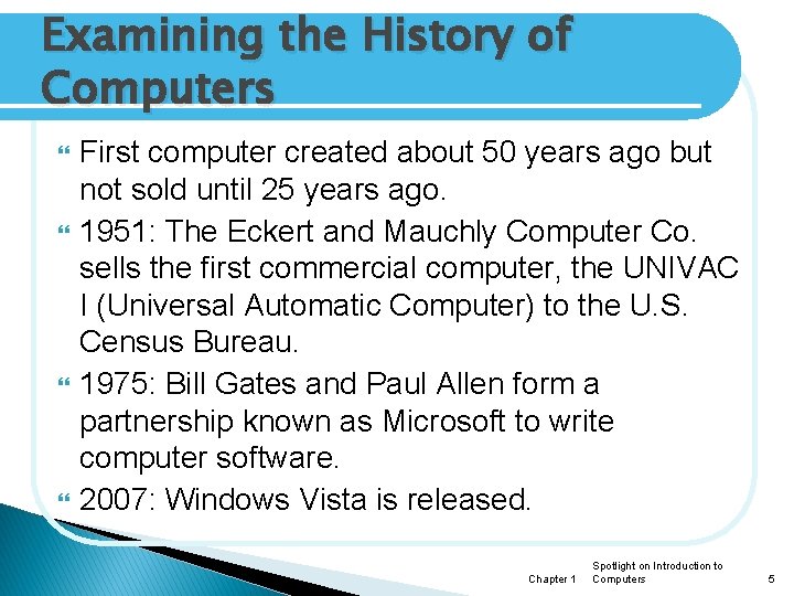Spotlight on Introduction to Computers Chapter 1 Computers