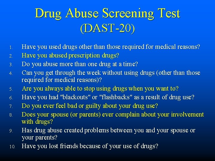 Substance Abuse Prevention Screening and Identification and Assessment