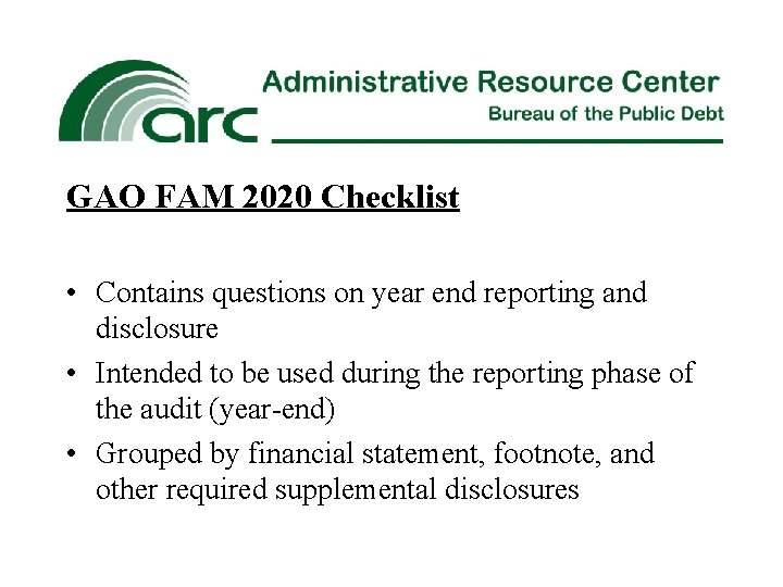GAO FAM 20102020 Checklists Overview Volume 3 of
