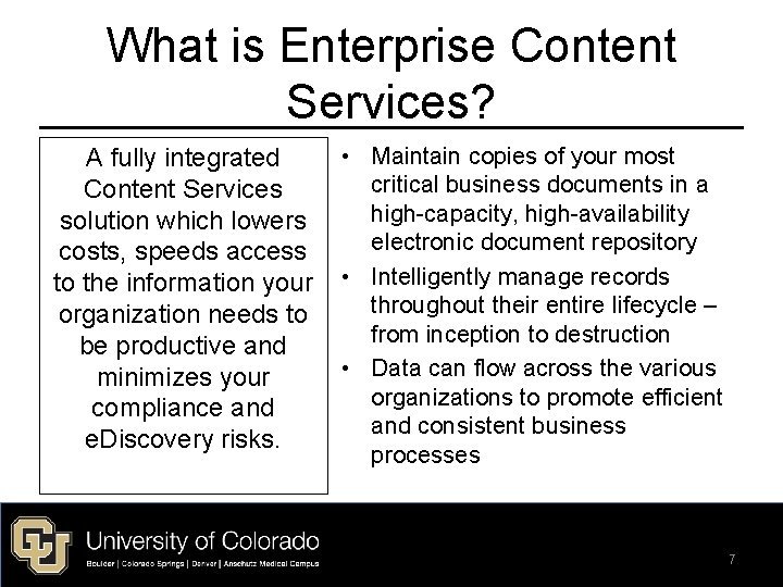 Enterprise Content Services Topics Service Overview What is