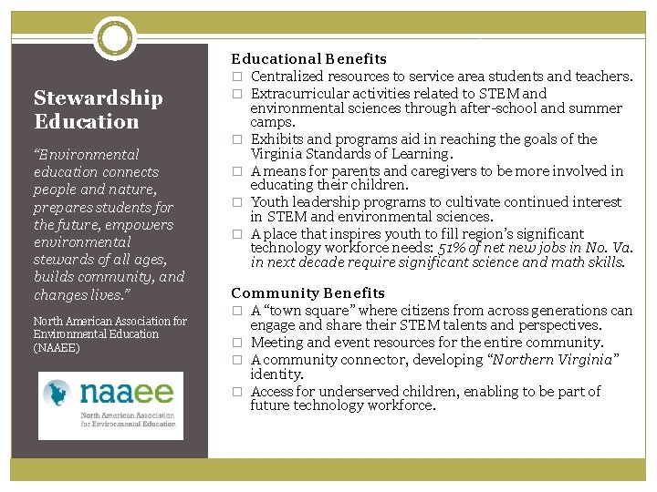 Stewardship Education Environmental education connects people and nature