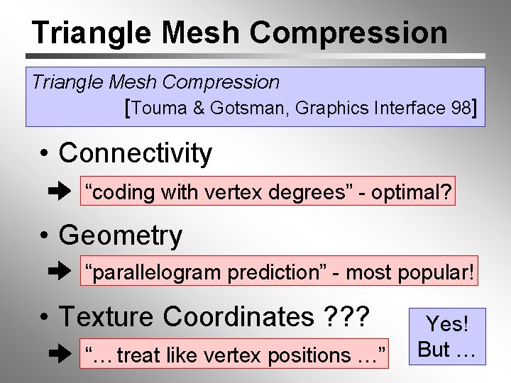 Compressing Texture Coordinates with h Selective Linear Predictions