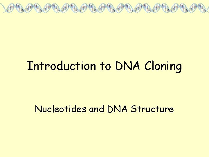 Introduction to DNA Cloning Nucleotides and DNA Structure