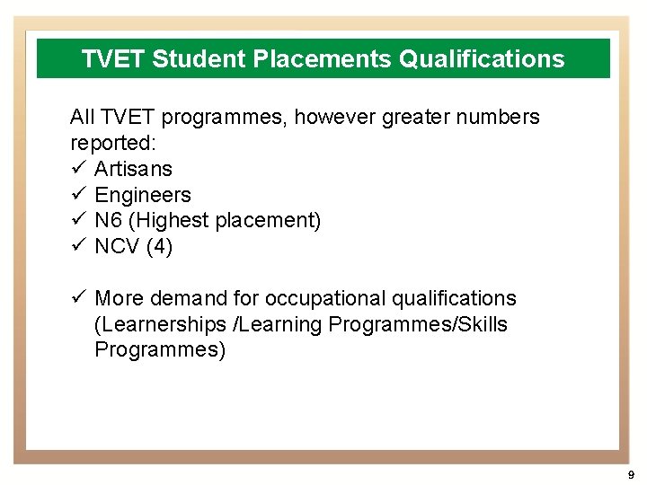 TVET COLLEGES STRATEGIC PLANNING SKILLS BRANCH OUTLINE TVET