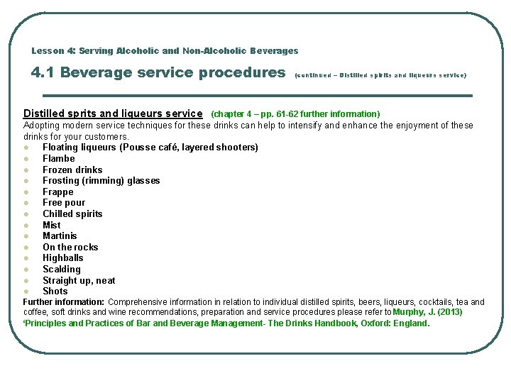 Lesson 4 Serving Alcoholic and NonAlcoholic Beverages Understanding