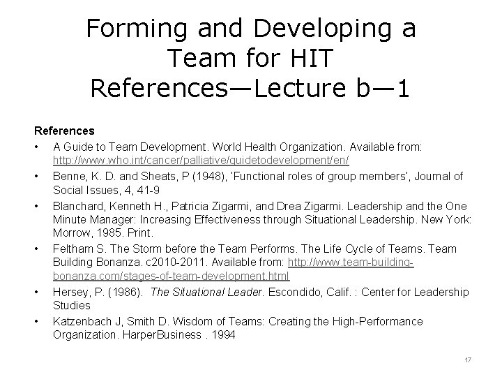 Working in Teams Forming and Developing a Team