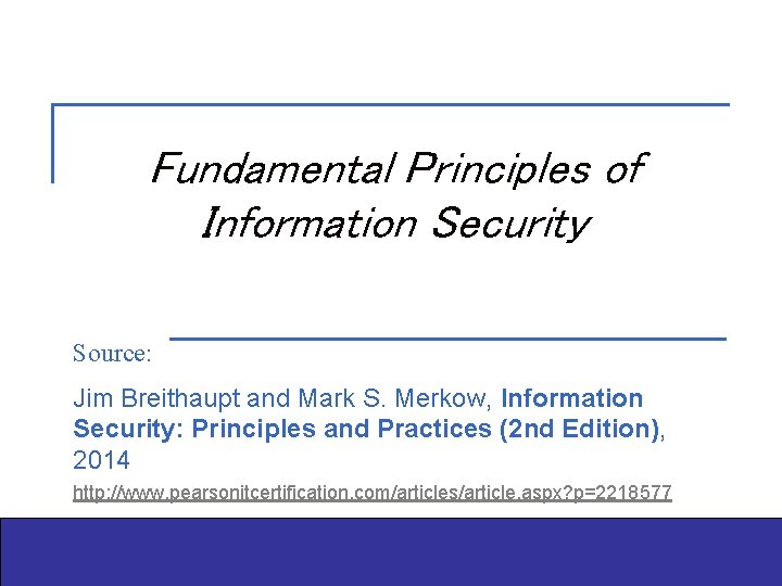 Fundamental Principles of Information Security Source Jim Breithaupt