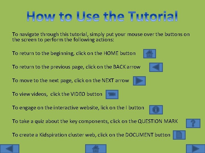 To navigate through this tutorial simply put your