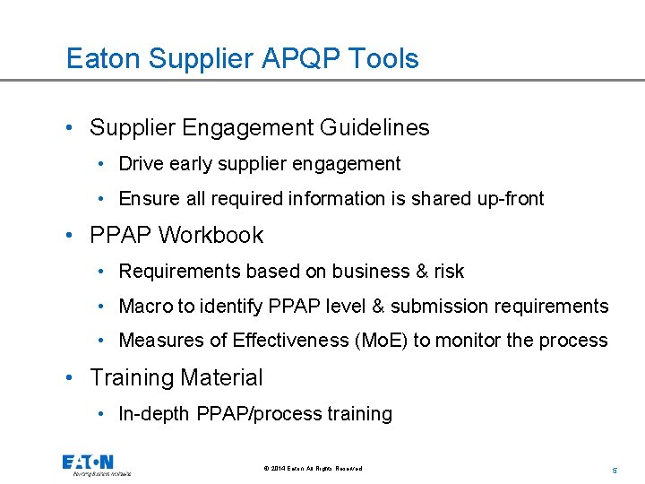 Eaton Supplier APQP Process Overview External Document CQD115