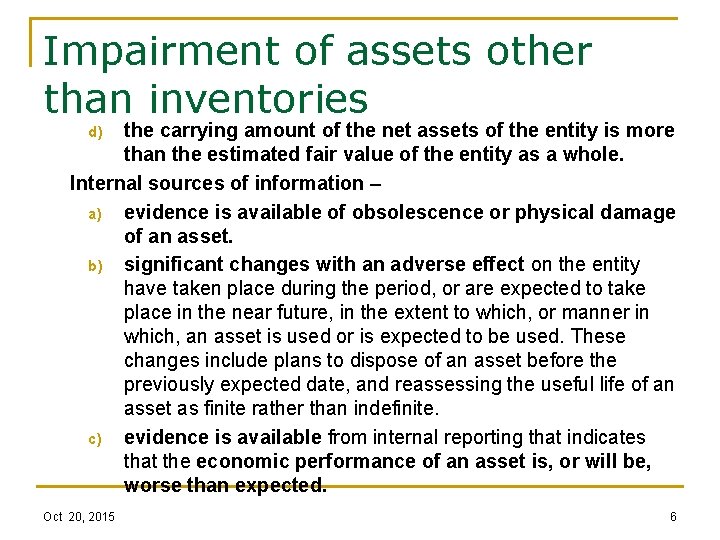 Accounting Basics Lecture 5 Impairment of assets Contents