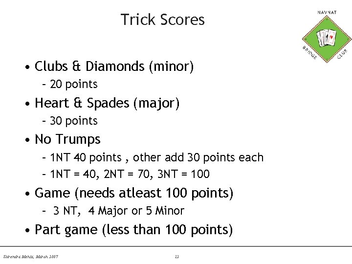 Lesson 11 INTRODUCTION TO DUPLICATE BRIDGE Surendra Mehta