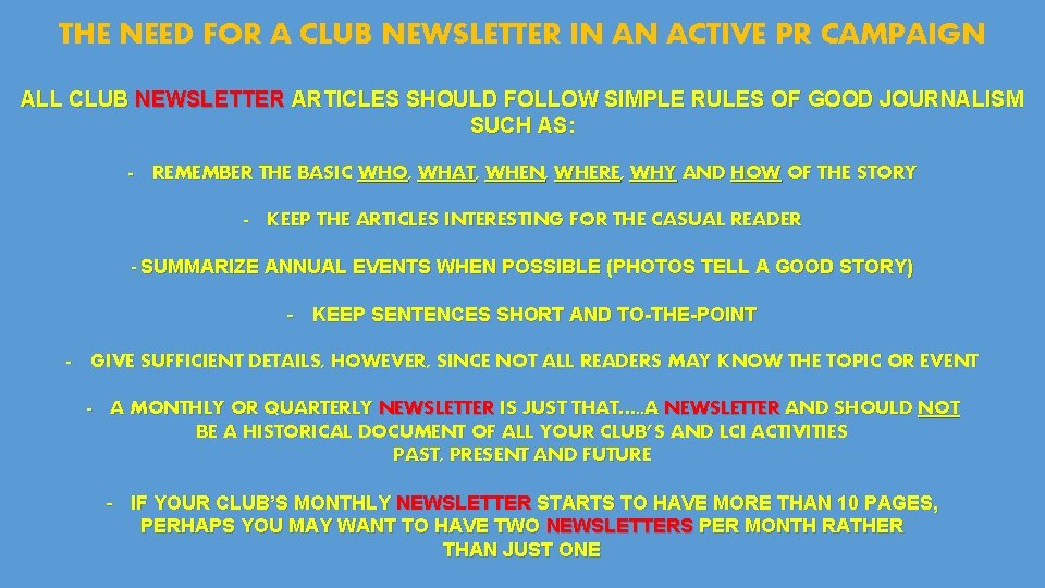 WELCOME TO HOW TO DEVELOP A CLUB NEWSLETTER