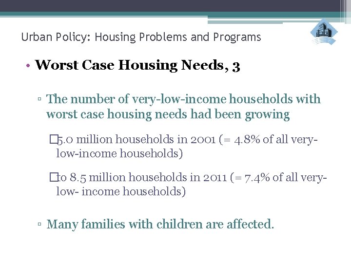 PAI 786 Urban Policy Class 7 Housing Problems