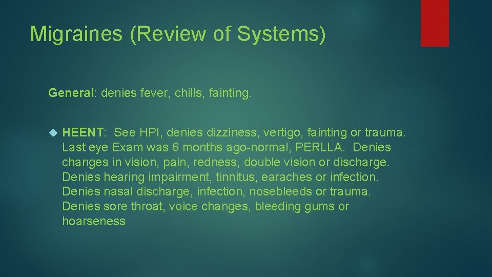 Migraine Headaches DACY GASTON Migraines Chief Complaint Ive