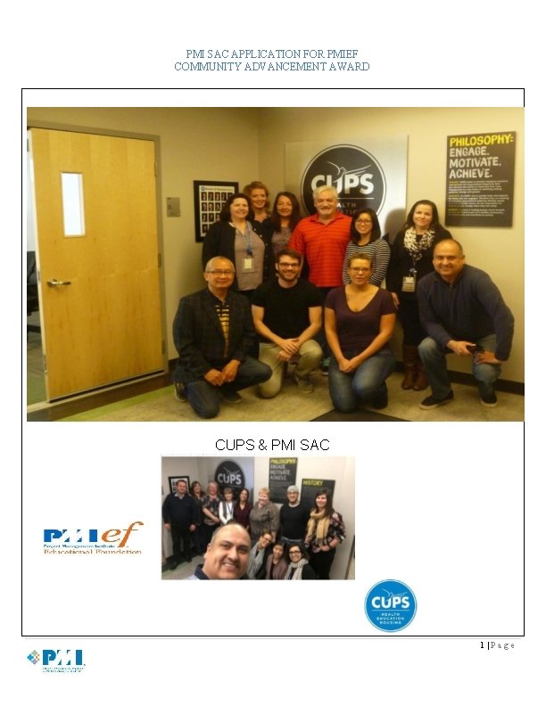 PMI SAC APPLICATION FOR PMIEF COMMUNITY ADVANCEMENT AWARD