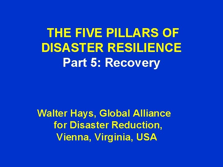 THE FIVE PILLARS OF DISASTER RESILIENCE Part 5