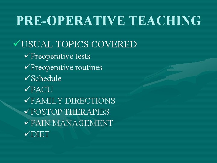 PERIOPERATIVE NURSING THREE PHASES v PREOPERATIVE v INTRAOPERATIVE