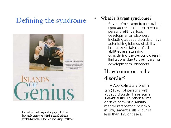 Defining The Syndrome A Closer Look at Savant