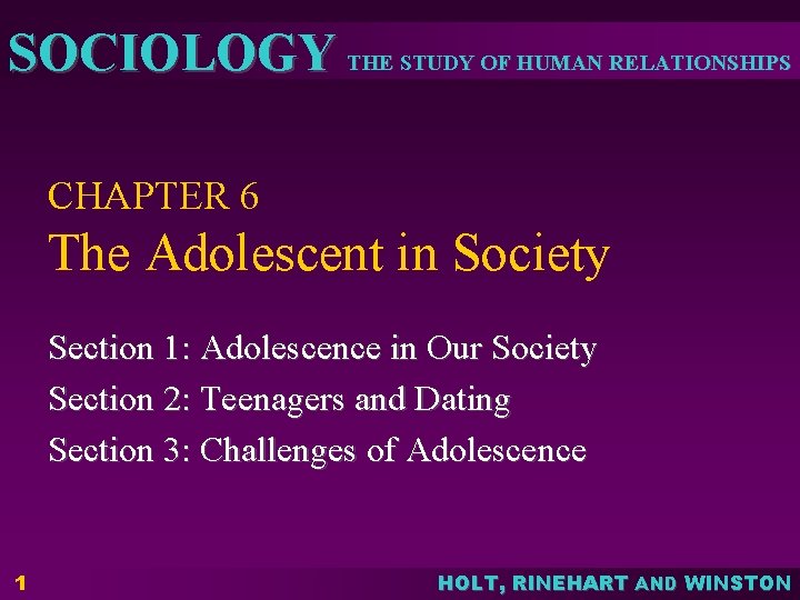 SOCIOLOGY THE STUDY OF HUMAN RELATIONSHIPS CHAPTER 6