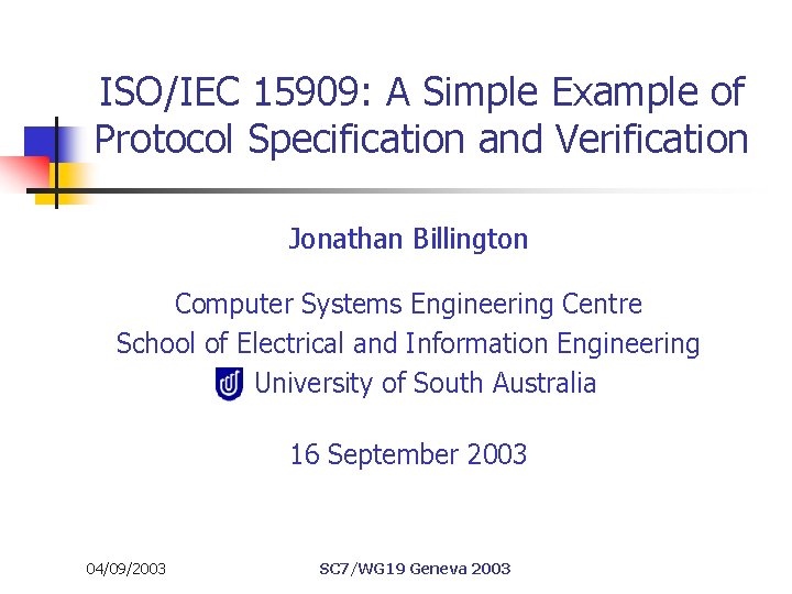 ISOIEC 15909 A Simple Example of Protocol Specification