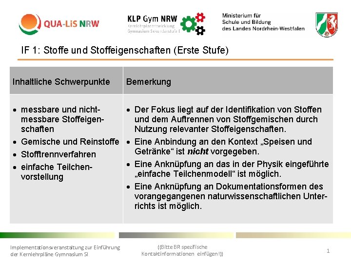 IF 1 Stoffe und Stoffeigenschaften Erste Stufe Inhaltliche