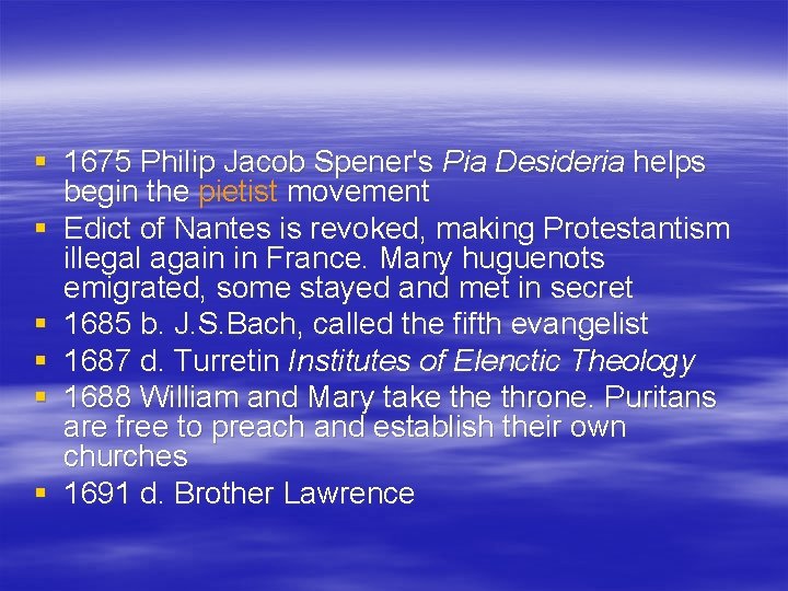 A Puritan timeline The Seventeenth Century 1603 Arminius