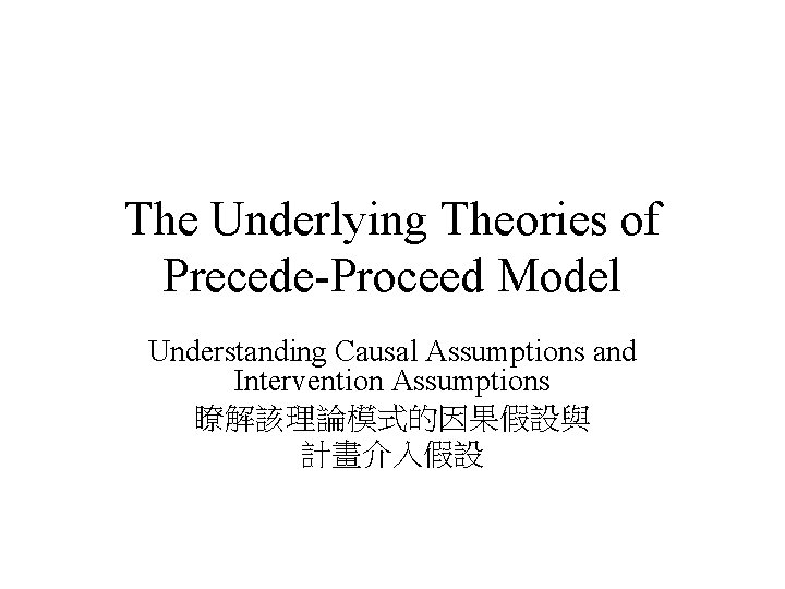 The Underlying Theories of PrecedeProceed Model Understanding Causal