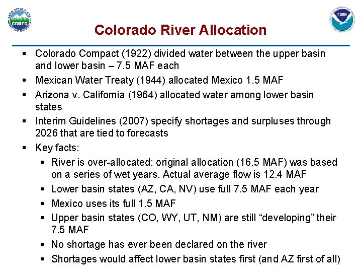 CBRFC Decision Support for Colorado River Water Management