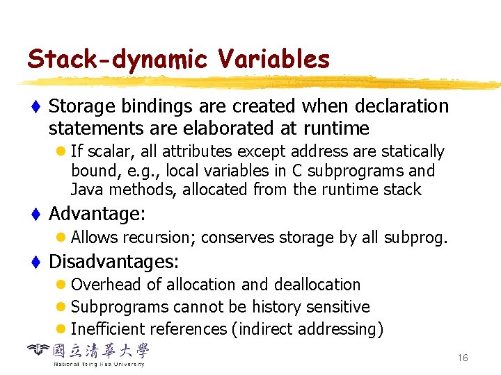 CS 2403 Programming Languages Names Bindings Scopes ChungTa