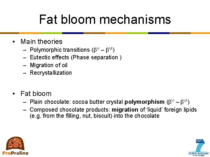 The process of fat bloom formation in pralines