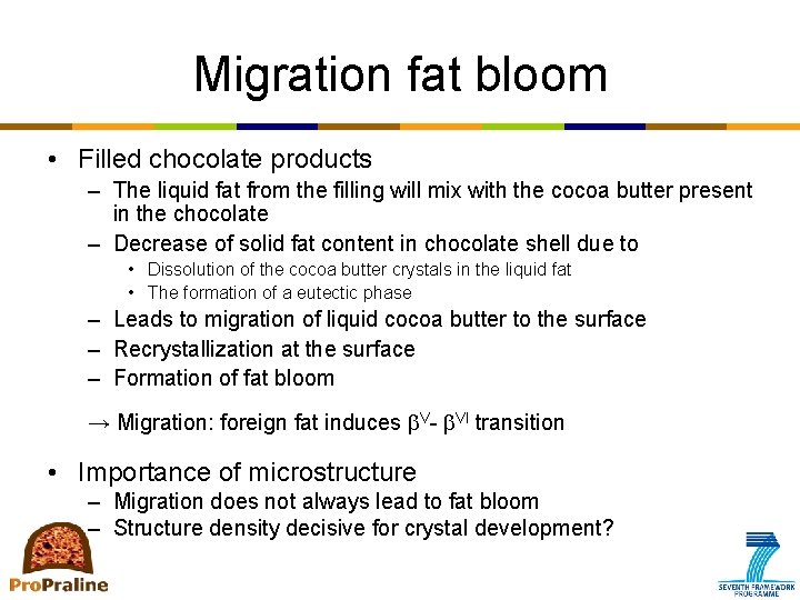 The process of fat bloom formation in pralines