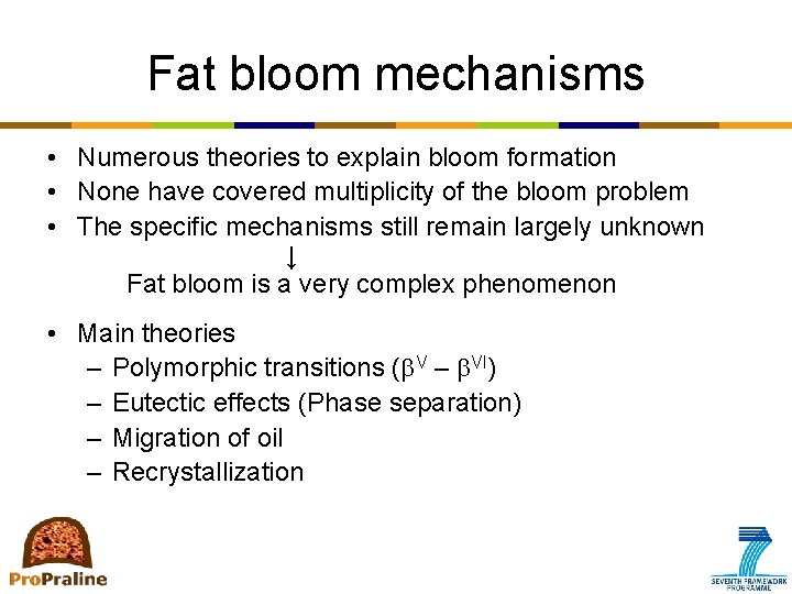 The process of fat bloom formation in pralines